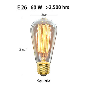 Youngever Vintage Edison Light Bulbs, 60W, ST64, E26, Squirrel Cage, Dimmable, Clear Glass, Industrial Vintage Incandescent Bulbs (4 Pack)