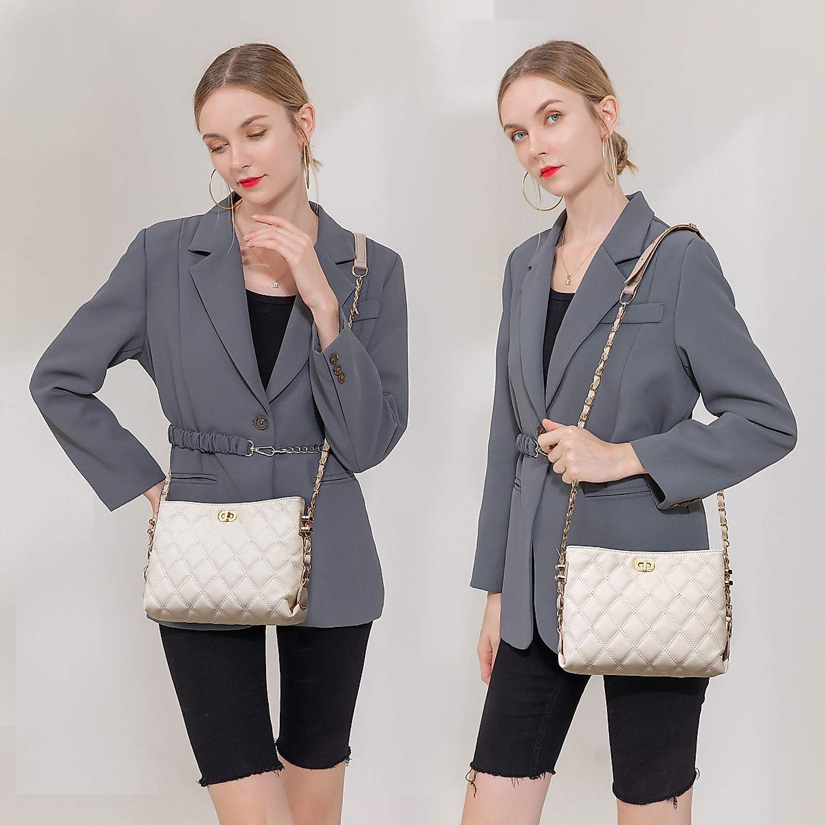 Sivim Crossbody Bags for Women Medium Size Leather Cute Crossbody Purse Shoulder Bag with Adjustable Gold Chain Strap(Medium Beige)