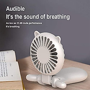 Yuewilai Portable Personal Neck Fan 3 in 1 Handheld/Wearable/Desk Mini Fans, Rechargeable Hanging Adjustable 3 Speed with Long-Lasting Battery for Travel Sports Home Traveling Office (White Cute)