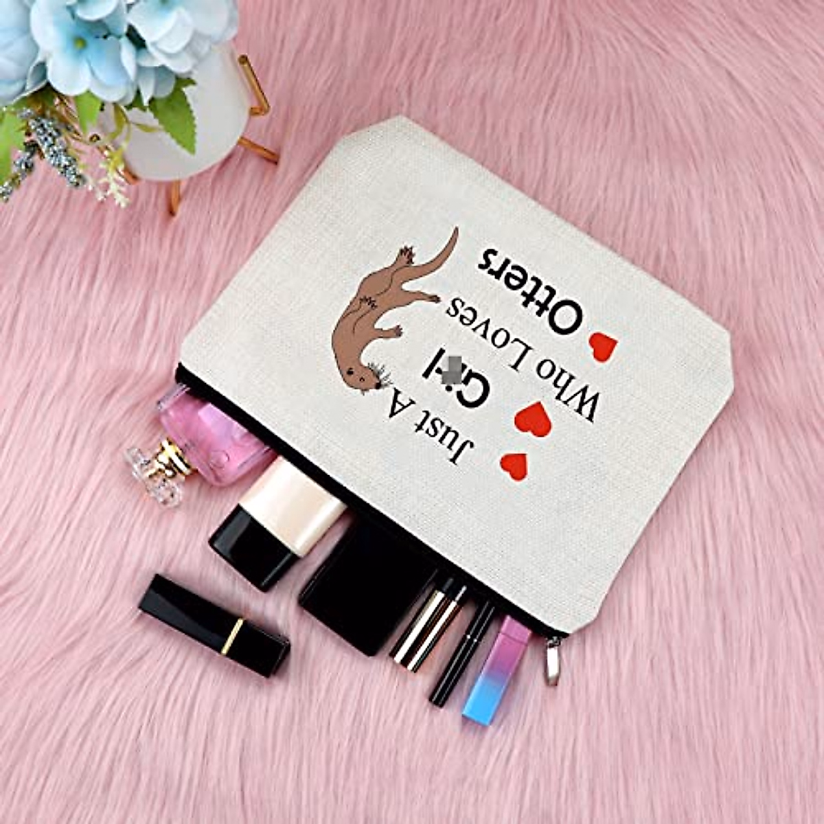 Otter Lover Gift for Women Makeup Bag Otter Gift for Teen Sea Otter Gift for Daughter Otter Themed Gift Otter Animal Lover Gift Cosmetic Bag Zookeeper Birthday Gift Christmas Gifts Zipper Travel Bag