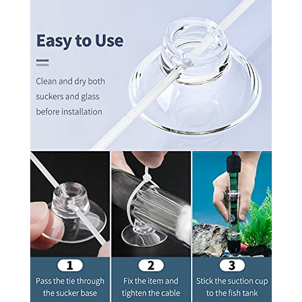 Pawfly 10 Pack Suction Cups with 20 Pieces Adjustable Zip Ties for Aquarium Fish Tank Binding Moss Shrimp Dodging Nest