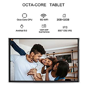 IBBWB Tablet 10 inch Android 9.0 Pie, Octa-Core Processor,5G WiFi,2GB RAM, 32GB ROM, 5MP+13MP Dual Cameras,IPS HD Display, Bluetooth 5.0, USB C,GPS,Metal Body,Gray