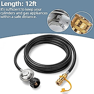Alocs 12ft Propane Hose Adapter F271803 with Regulator for Mr Heater Big Buddy Heater & Most Gas Grill, 3/8 inch Quick Connect Disconnect Fitting to QCC1 Connection (Type 1) for 20 LB Propane Tank