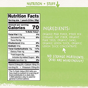 Pumpkin Tree Organics Fruit Snack Pouch, Pear + Fiber + A Squeeze of Lemon, 3.5 Ounce (Pack of 10)