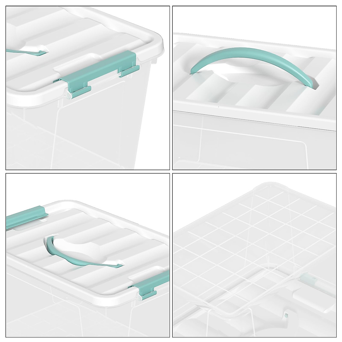 Xyskin 14 Quart Clear Storage Bins with Lid and Green Handle, Storage Latch Box/Bin Organizing Container