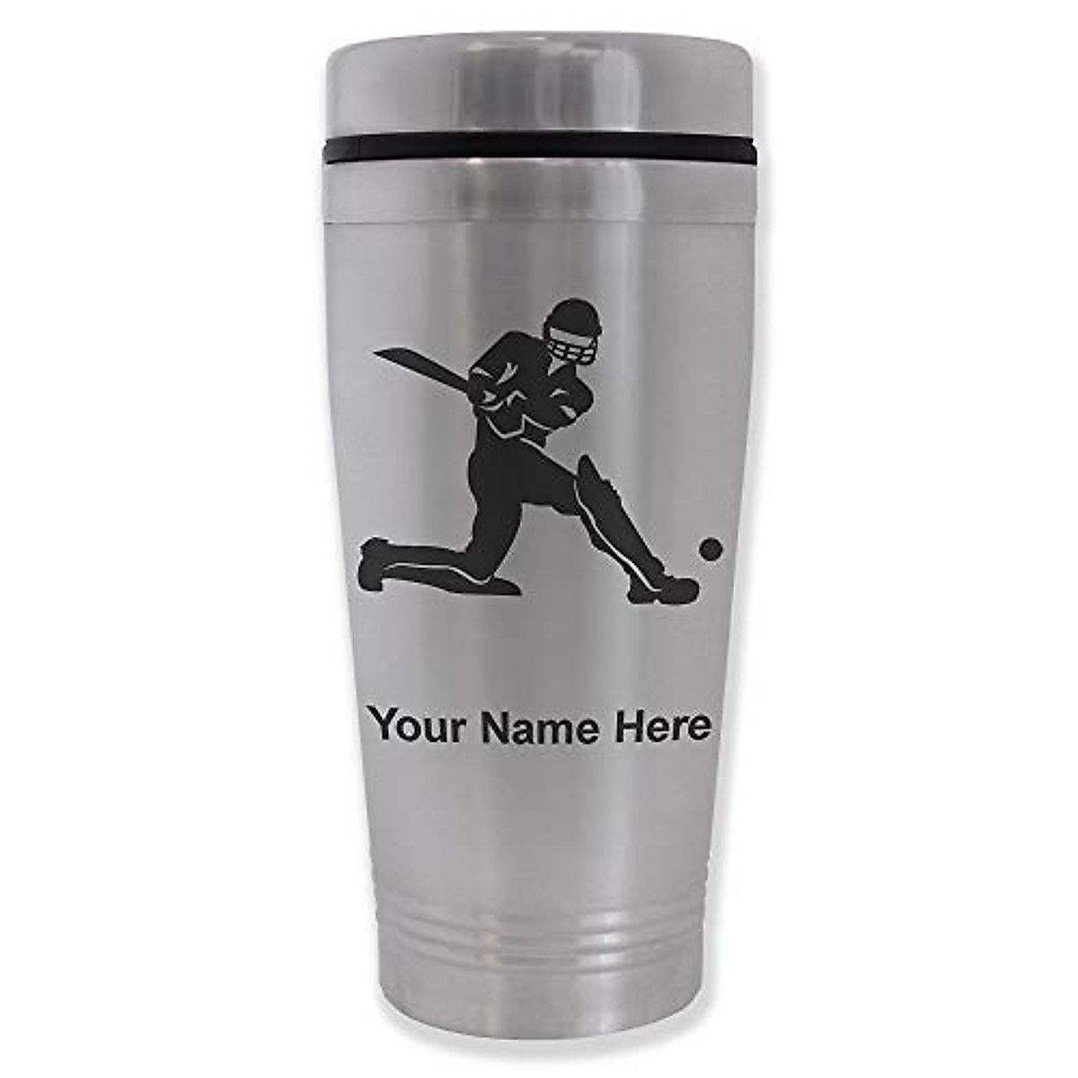 LaserGram 16oz Commuter Mug, Cricket Player, Personalized Engraving Included