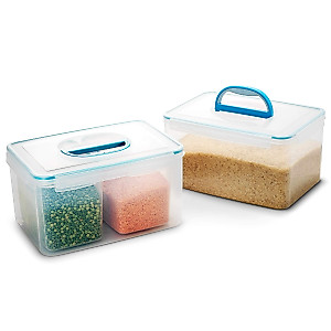 Komax Biokips Extra Large Rice Container – Airtight Food Storage Containers for Rice, Baking Supplies, or Dry Food – 48.6 Cups Rice Dispenser w/Handle + 2 Nestable 15.2 Cups Food Containers (3-Pack)