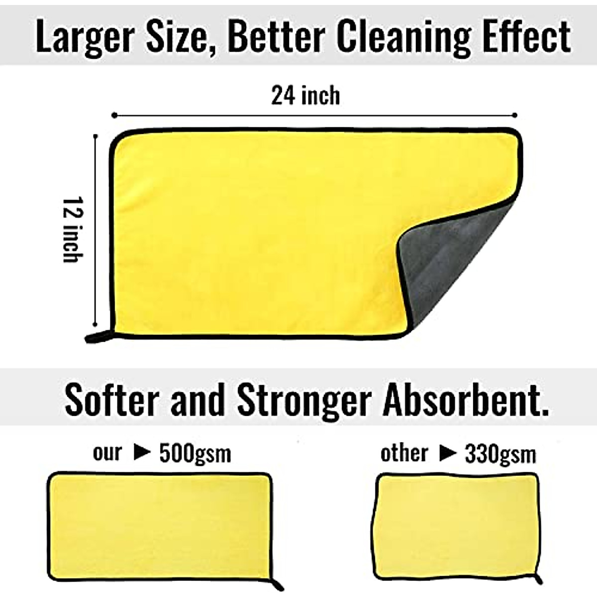 monohomi Microfiber Towels for Cars, 6Pack Soft and Absorbent Car Drying Towel, 24" x 12" 500gsm, Dual-Sided Multipurpose Microfiber Cleaning Cloth for Car Wash, Cleaning, Detailing and Household