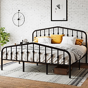 MUTICOR King Size Metal Platform Bed Frame with Victorian Style Wrought Iron-Art Headboard/Footboard,No Box Spring Required,Easy Assembly,Black