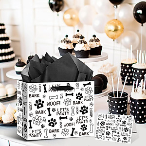 Large Puppy Dog Paw Print Gift Bags with Card Tissue Paper Let's Pawty Party Decorations Black White Dog Wrapping Paper Bag Paw Print Favors Treat Goodie Bags for Boys Girls Kids Christmas Pet Birthday Party Decor