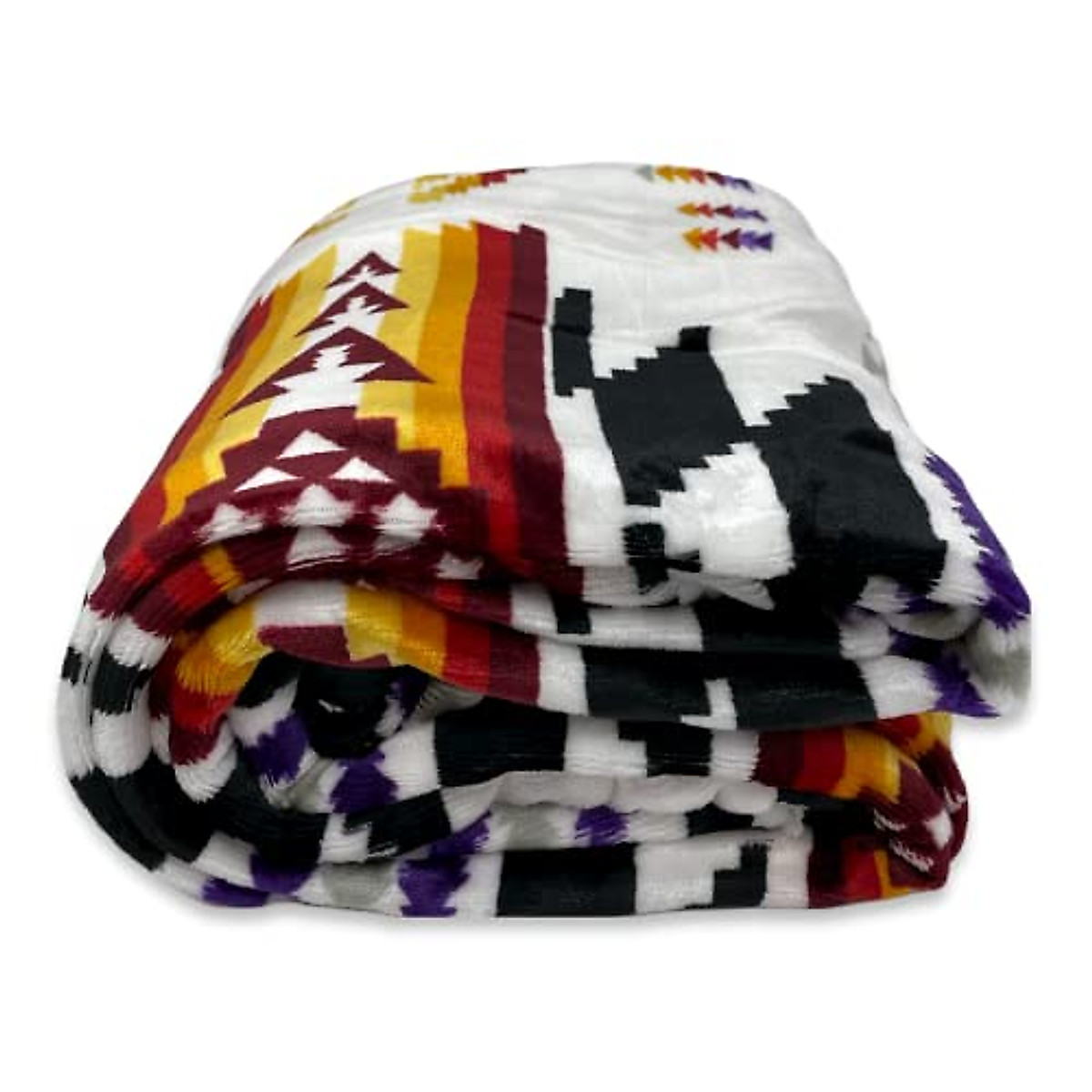 Nu Trendz Signature Southwest Design (Navajo Print) Sherpa Lined Throw 16112 White