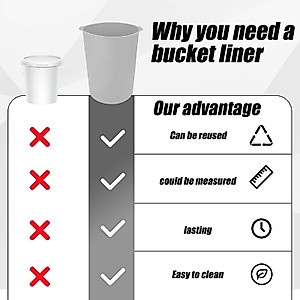 5 Gallon Bucket Liner, Silicone Rubber Bucket Saver Reusable Bucket Lining with Graduated Measurement for Concrete Paint Mix and Thinset (Grey)