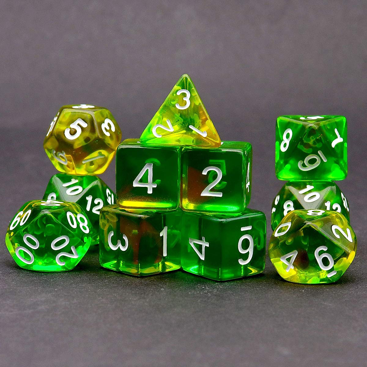 Haxtec 11PCS DND Dice Set Polyhedral D&D Dice for RPGs-Translucent Yellow Green Elvish Dice