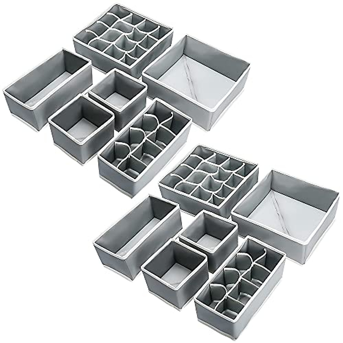 Patioer 12 Pack Underwear Drawer Organizer Dividers Foldable Drawer Organizer For Clothes Cloth Storage Box Closet Dresser Organizer Cube Fabric Containers Basket Bins for Underwear Bras Socks, Gray
