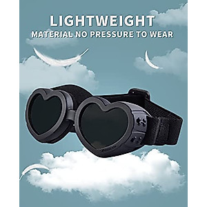 Suxible Dog Goggles Small Breed Dog Sunglasses, UV Protection Heart Shape Dog Sunglasses with Adjustable Strap, Waterproof Goggles for Dogs Doggy Pet Puppy Sun Glasses Doggie Windproof Glasses-Black