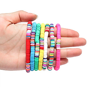 NLCAC Heishi Surfer Bracelets Stackable Colorful African Vinyl Disc 6mm Beads Stretch Bracelets Vsco Boho Summer Beach Jewelry for Women (5)