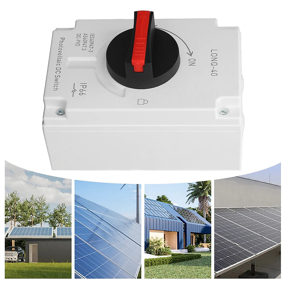 PV Solar Disconnect Switch, LONQ 40 DC Isolator Solar Switch IP66 Waterproof DC1000V 32A 4P Disconnect Switch for Solar Photovoltaic Systems