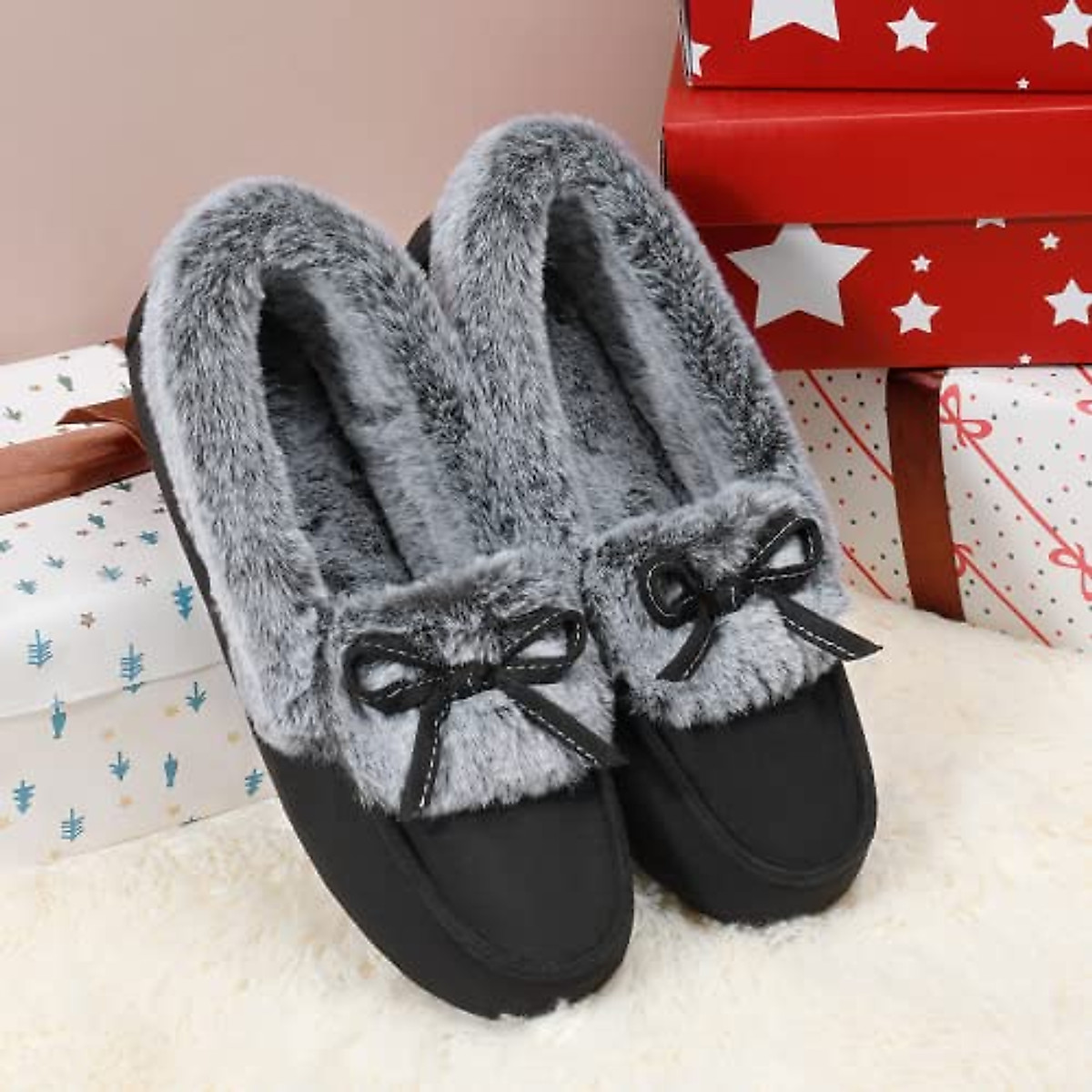DREAM PAIRS Women's SDSL222W-NEW Black Slip on Faux Fur Lining Mocassins House Slippers for Indoor and Outdoor Size 10 M US