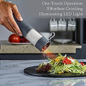 Electric Salt and Pepper Grinder Set, USB Rechargeable, Automatic Salt and Pepper Mill Grinder with Adjustable Coarseness, Electric Salt Shakers, LED Light, Refillable (2 Packs, Black)