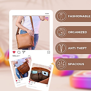 Genuine Leather Shoulder Crossbody Bags for Women Trendy, Adjustable Strap Large Crossbody Saddle Bag, Travel Handbag, Women's Leather Purses and Handbags, Brown Cross body Purse Phone Wallet