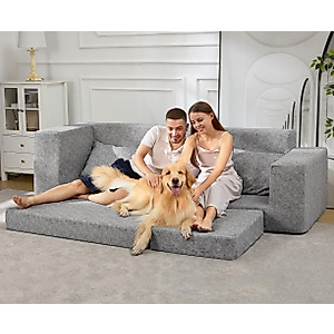 Hobestluk Folding Sofa Bed Couch Convertible Floor Sofa Beds for Adults Foldable Sleeper Sofa Lounge with Three Pillows for Living Room Fold-Out Floor Chair Beds for Bedroom Apartment Office(Grey)