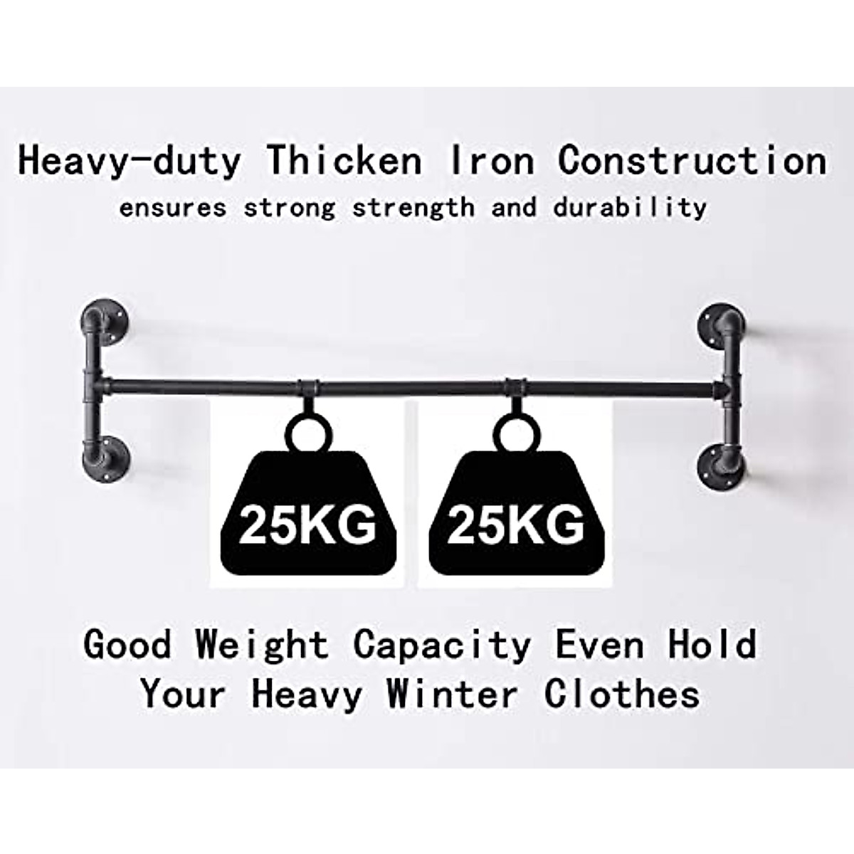 YLFAHXP Industrial Pipe Clothes Rack, Heavy Duty Detachable Wall Mounted Iron Garment Bar, Multi-purpose Clothing Rack Hanging Rod Organizer for Closet Storage (Black)