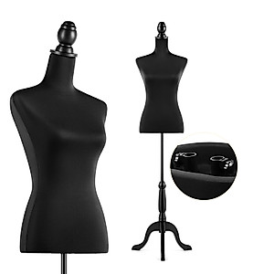 HAORUI Dress Form Mannequin Torso with Adjustable Tripod Stand, Pinnable Female Mannequin Body Manikin for Sewing, Dressmaker, Home Decor, Jewelry Display (Black)