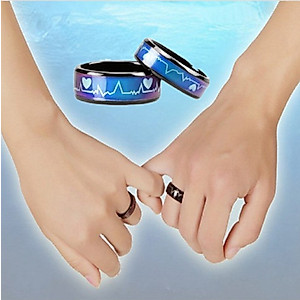 Blowin 6mm Romantic ECG Heartbeat Mood Ring Stainless Steel Womens Wedding Band (Her Size 8)