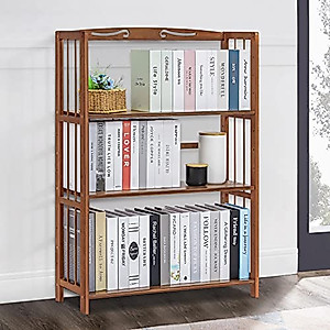 MoNiBloom 3 Tier Bookcase, Modern Free Standing Bookshelf, Adjustable Book Storage Rack Holder Organizer Shelves in Living Room Kitchen Home Office, Brown
