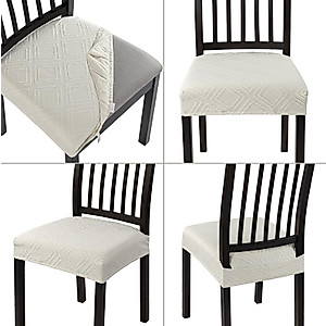 SearchI Waterproof Dining Chair Seat Covers Set of 4, Washable Stretch Seat Covers for Dining Chairs, Rear-Covered Dining Room Seat Cover Protector(Cream Rhombus Jacquard)