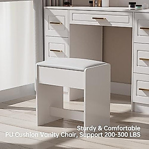 Homesflex Vanity Desk with Mirror and LED Lights, 43'' W Makeup Vanity Desk with Power Outlet, 3 Color Modes, 7 Drawers Vanity Table with Chair, Dressing Table for Bedroom, Dressing Room (White)