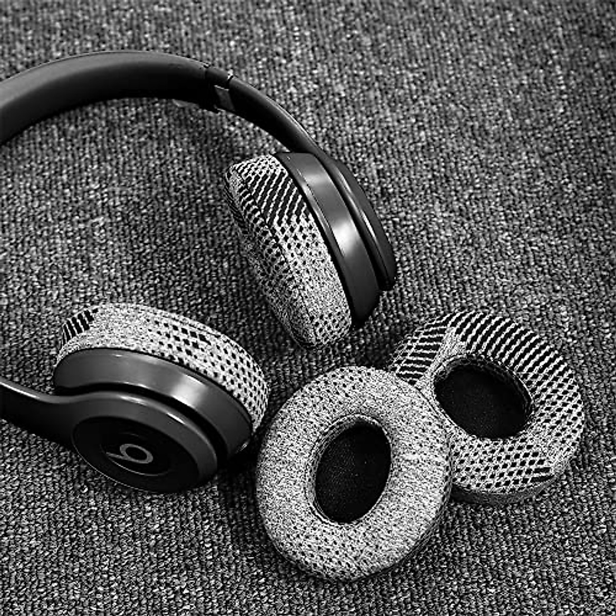 Professional Beats Headphones Replacement Earpads, Ftis Beats Solo 3 Wireless, Beats Solo 2, Grey Pattern Fabric and Memory Foam, by Krone Kalpasmos
