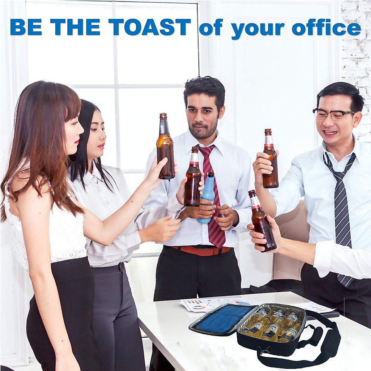 Red Suricata Insulated Slim Cooler – Ultra Thin, Flat Mini Small Cooler Lunch Bag Fits 10 Drink Cans - 2 Slim Reusable Ice Packs Included - Small Iceless Golf Cart Bag for Beer (Black)