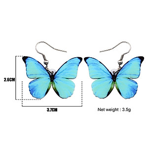 Bonsny Drop Dangle Big Morpho Menelaus Butterfly Earrings Fashion Insect Jewelry For Women (Blue)