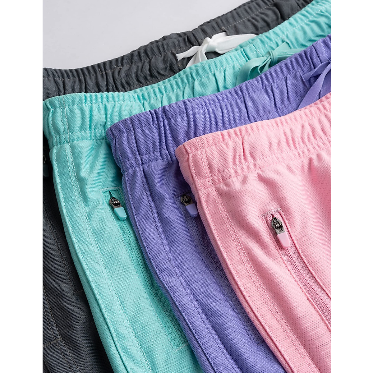 4 Pack Youth Girls Athletic Shorts 3", Girls Soccer Shorts, Kids Workout Gym Clothes Activewear Apparel with Zipper Pockets (Set 1, Small)