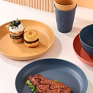 Lyellfe 44 Pieces Wheat Straw Dinnerware Sets, Unbreakable Camping Plates Cups and Bowls Set, Eco Friendly Lightweight Kitchen Dish with Knives, Forks, Spoons, Dishwasher Microwave Safe