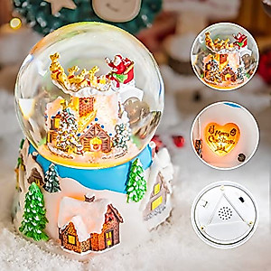 Mr.Winder Musical Rotating Santa Claus Flying Over Village Glitter, Christmas Music Box Snow Globe Gift, for Girls Women Girlfriend Daughter Son Granddaughter, Xmas Present, Plays 8 Christmas Songs