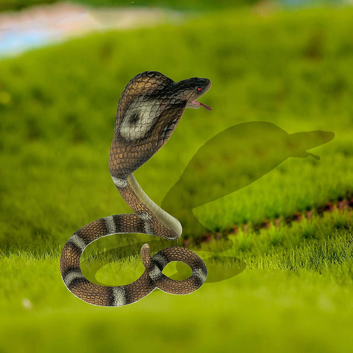 Gemini&Genius King Cobra Figurine Toy- Safari Animal Toys, Fake Snake Action Figures, Scary Snake Toy-6.5 Inches Height, or Garden Decor Scare Birds