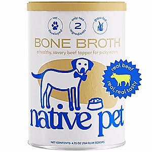 Native Pet Bone Broth for Dogs | Dog Food Topper for Picky Eaters | Dog Gravy Topper for Dry Food | Protein Powder for Dogs | Beef Flavored Bone Broth Powder for Dogs | Bone Broth for Cats | 4.75oz