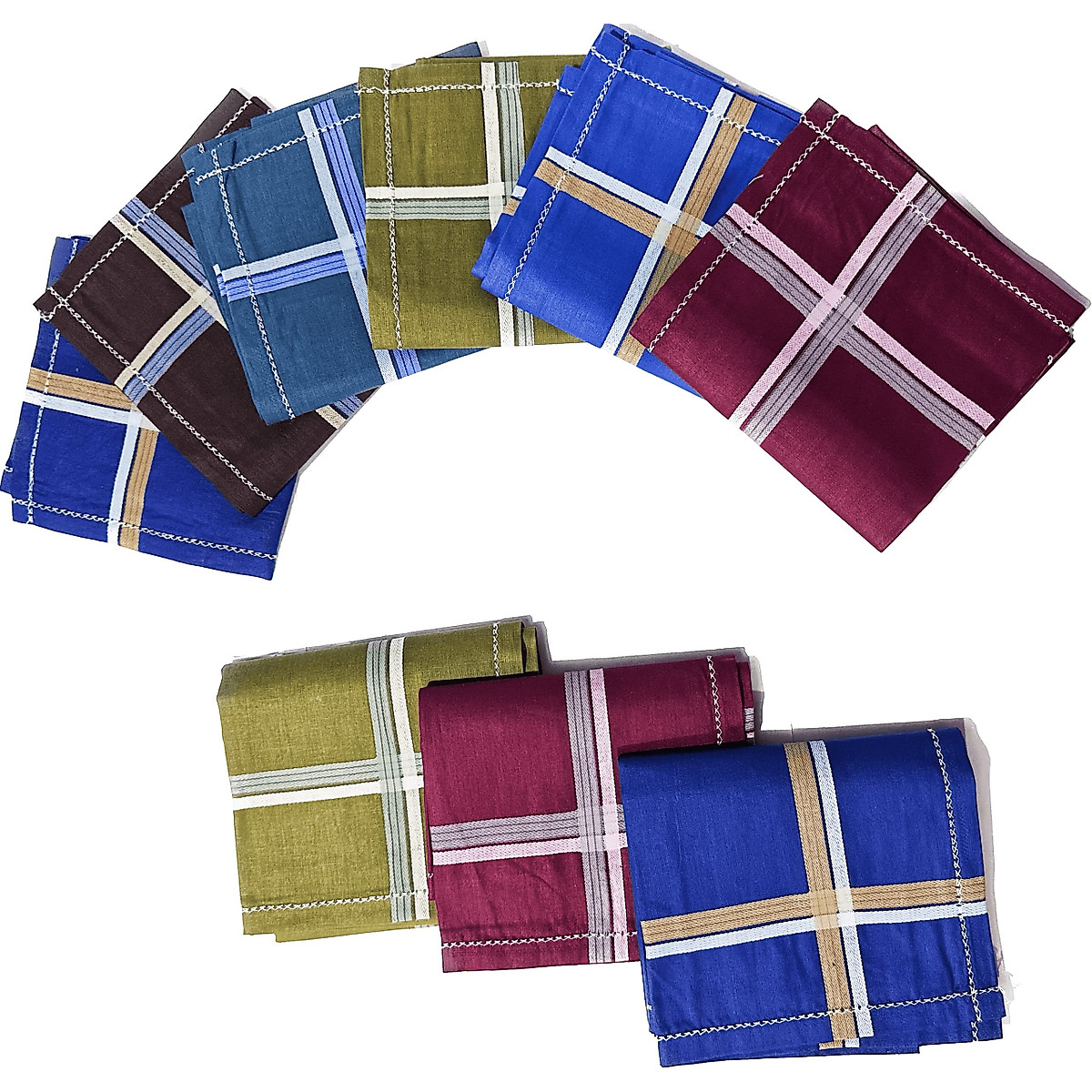 Royal Mart men's handkerchiefs, 100% cotton, hemstitched, 17x17 inches, multi-colored (Pack of 12)
