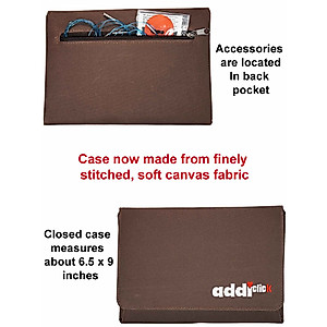 addi Click Rocket Lace Short 3.5-Inch Interchangeable Circular Knitting Needle Set Sizes US 4, 5, 6, 7, 8, 9, 10 and 11 with 5 Blue Cords, Brown Canvas Case with Project Bag