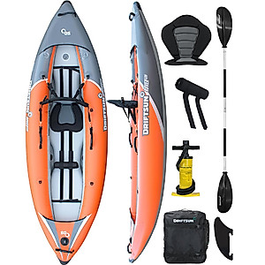 Driftsun Rover 120 Inflatable Kayak - 1 Person Adult White Water Single Rider Foldable Kayak Canoe Set with Padded Seat, Aluminium Paddle, Action Cam Mount, Pump, High Pressure Floor & Travel Bag
