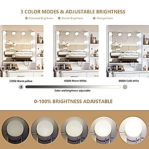 Maupvit Vanity Desk with Mirror and Lights, White Vanity with Bedside Table, 5 Drawers Large Capacity, Metal Silver Handle, Makeup Vanity with 10 Led Lights And Charging Station (White)