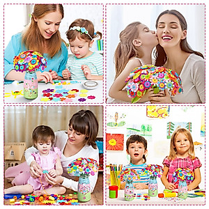 4 Sets Girls Crafts Ages 4-12 Make Your Own Flower Bouquet with Buttons and Felt Flowers, Vase Art and Craft for Children DIY Activity Christmas Thanksgiving Birthday Gift for Girls Boys