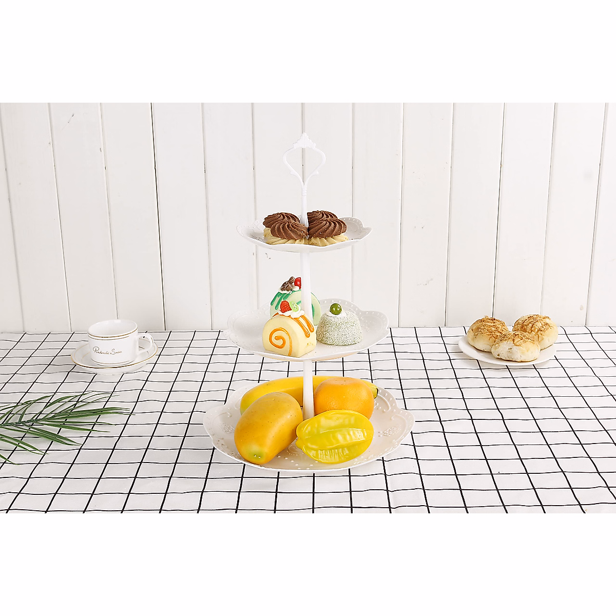 2 Set 3-Tier White Dessert Cake Stand, Plastic Pastry Stand Small Cupcake Stand Cookie Tray Rack Candy Buffet Set Up Fruit Plate and Trays for Wedding Home Birthday Party Decor Serving Platter