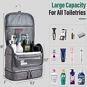 VAGREEZ Toiletry Bag, Upgraded Large Hanging Travel Toiletry Organizer Kit with Heavy-duty Zippers Waterproof Comestic Bag Dop Kit for Women Men (Grey)