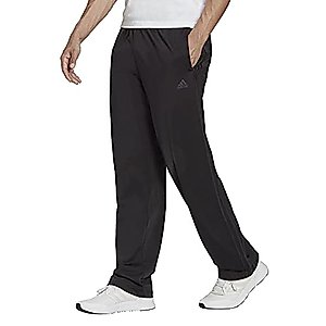 adidas Men's Essentials Warm-Up Open Hem 3-Stripes Tracksuit Bottoms, Black/Black, Small