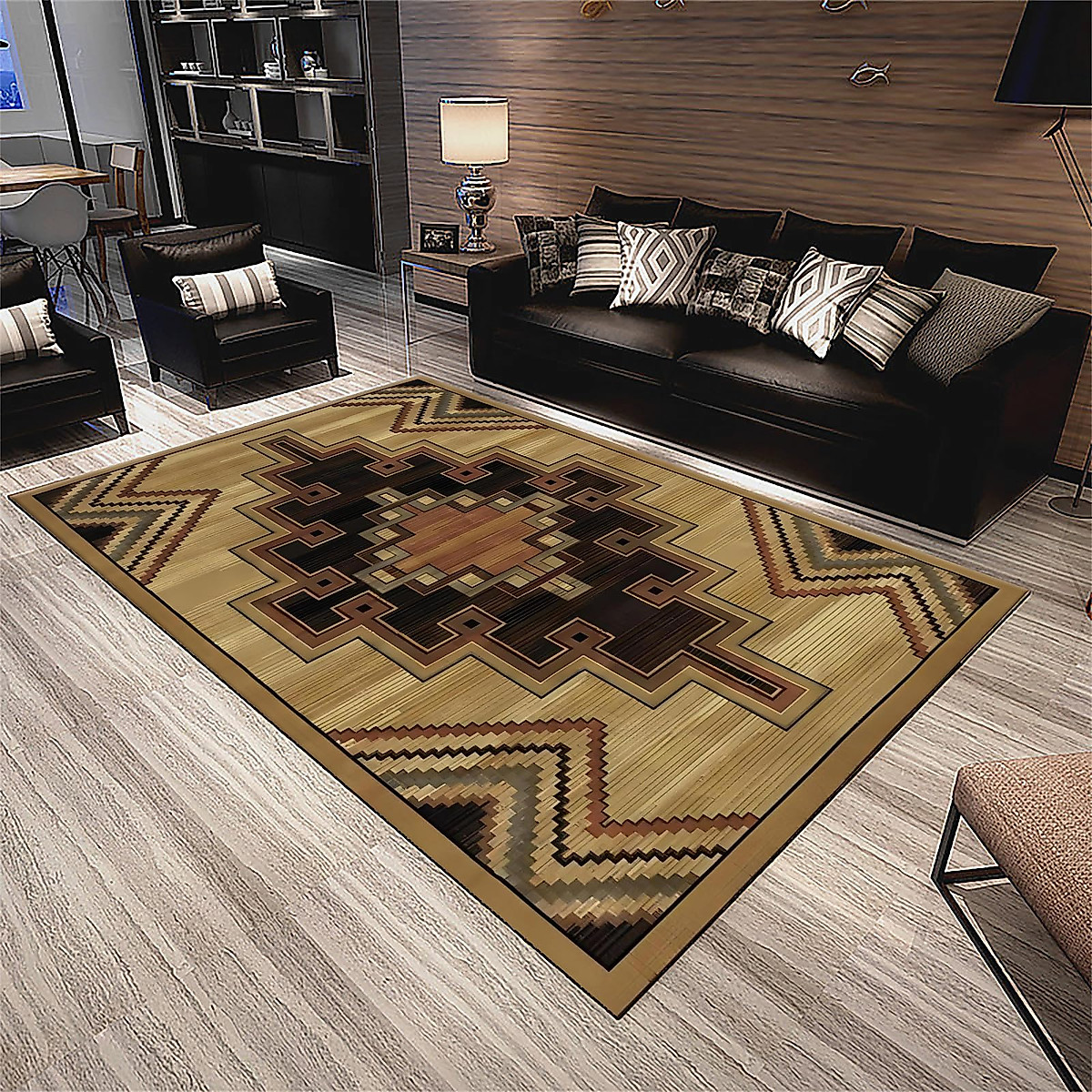 PDENZG Aztec Area Rug，6x8ft, Southwest Tribal Living Room Bedroom Rug， Native American Indian Indie Rug，Suitable for Bedroom, Living Room, Dining Room Entrance Anti-Slip and Machine Washable