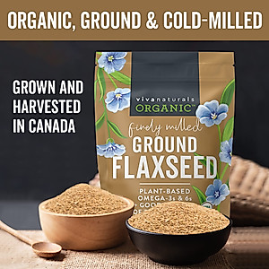 Viva Naturals Organic Ground Flaxseed - Premium Quality Plant-Based Protein and Vegan Omega 3 with Fiber, Perfect for Smoothies, Non-GMO and Gluten Free, 15 oz (425 g)