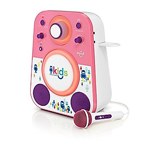 Singing Machine Kids SMK250PP Mood LED Glowing Bluetooth Sing-Along Speaker with Wired Youth Microphone Doubles as a Night Light, Pink/Purple